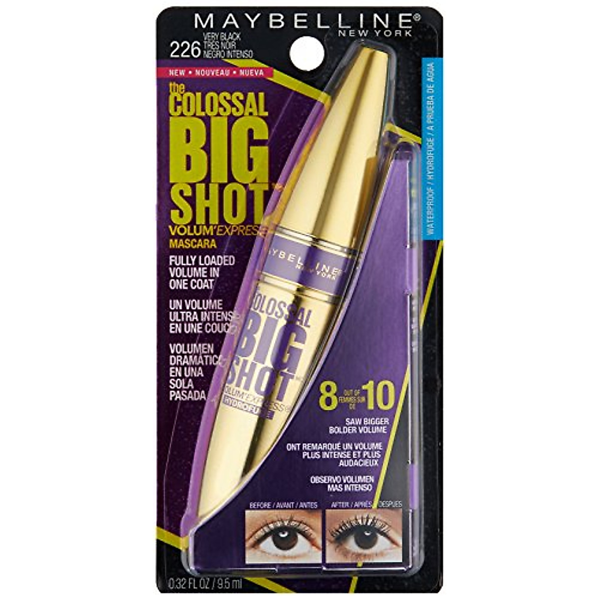 Maybelline New York Volum' Express The Colossal Big Shot Waterproof Mascara, Very Black, 0.32 fl. oz., 1 Count (Pack of 1), (I0097470)