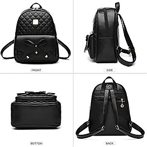 I IHAYNER Girls Bowknot 2-PCS Fashion Backpack Cute Mini Leather Backpack Purse for Women Travel Bag Ladies Shoulder Bags Black