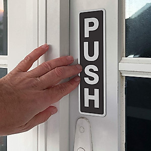 SmartSign Pack of 2 Push and Pull Door Signs, 2" x 7", 20 mil Thick Anodized Aluminum Material, Strong Adhesive Backing, Waterproof, Sealed Legend, Black and Silver, USA Made