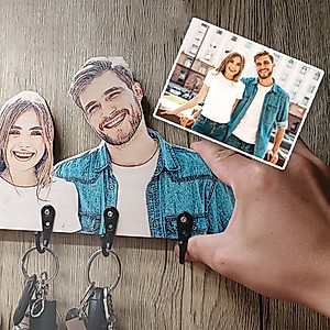 JINLIN Presonalized Photo Key Hooks for Wall Custom Wood Keychain Holder Wall Hanging Key Racks Organizer Home Decor for Wall Wedding Housewarming Gift
