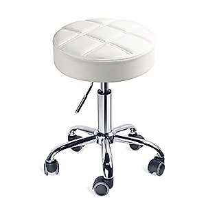 Leopard Round Rolling Stools, Adjustable Work Medical Stool with Wheels ( White )