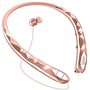 Yooken Bluetooth Headphones, Neckband Bluetooth Headset with Retractable Earbuds, CVC 8.0 Noise Cancelling Stereo Wireless Headphones with Mic for Running, Office Home, Video Conference (Rose)