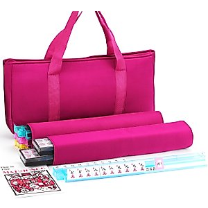 Mose Cafolo American Mahjong Game Set, Pinky Red Carrying Bag,166 Premium White Tiles,4 Color Racks/Pushers,100 Chips,1 Wind Indicator,Western Mahjong Tiles Set,Complete Ma Jong Set