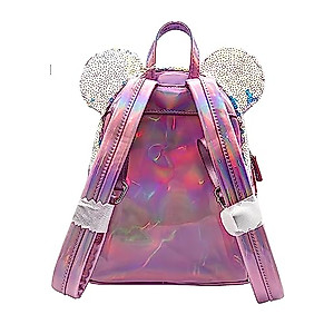 Loungefly X LASR Exclusive Disney Planet Minnie UV Reactive Pink Iridescent Sequin Mini Backpack Fashion Cosplay Disneybound Cute Backpack