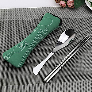 Bluelanss Portable Tableware Zipper Bag Outdoor Travel Camping Cutlery Pouch Storage Bag for Knife, Fork, Spoon, Tea Spoon, Chopsticks, Bottle Opener Green