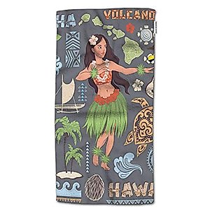 HGOD DESIGNS Bath Towel Hawaii,Vintage Set of Hawaiian Icons and Symbols Girl Guitar Volcanic Bath Towel Throw Blanket Beach Towel 64" Lx32 W