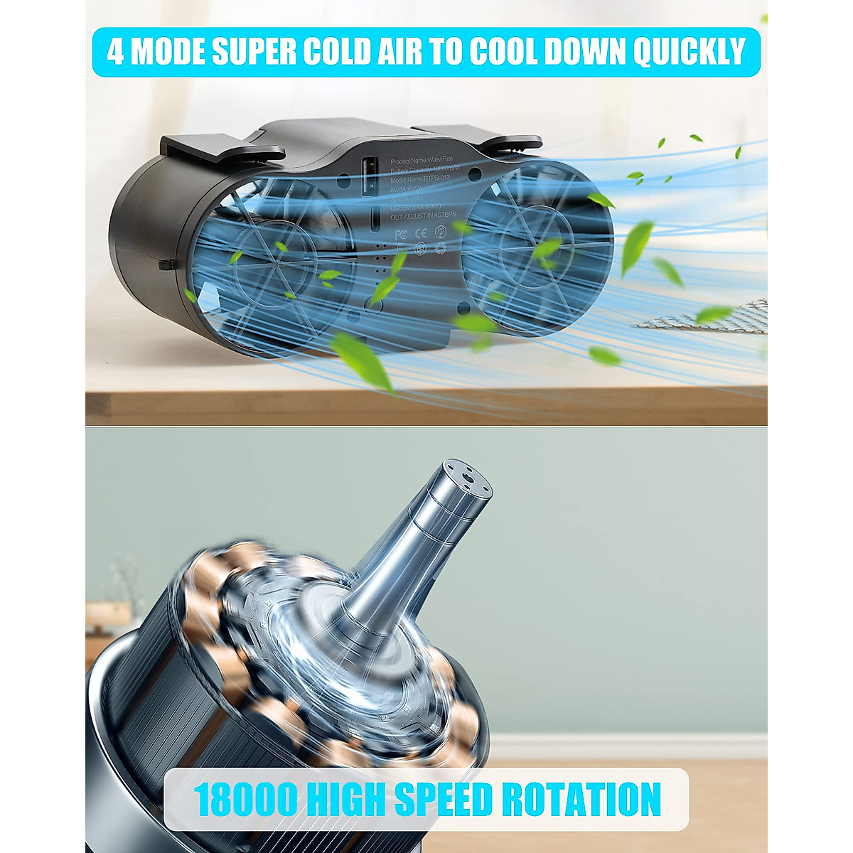 Lvkakmox 2024 Upgraded Waist Fan - 3 In 1 Portable Waist Clip Fan & Belt Shirt Fans, 4 Speeds With Lanyard, for Outdoor Works, Farm, Hiking, Camping, Travel