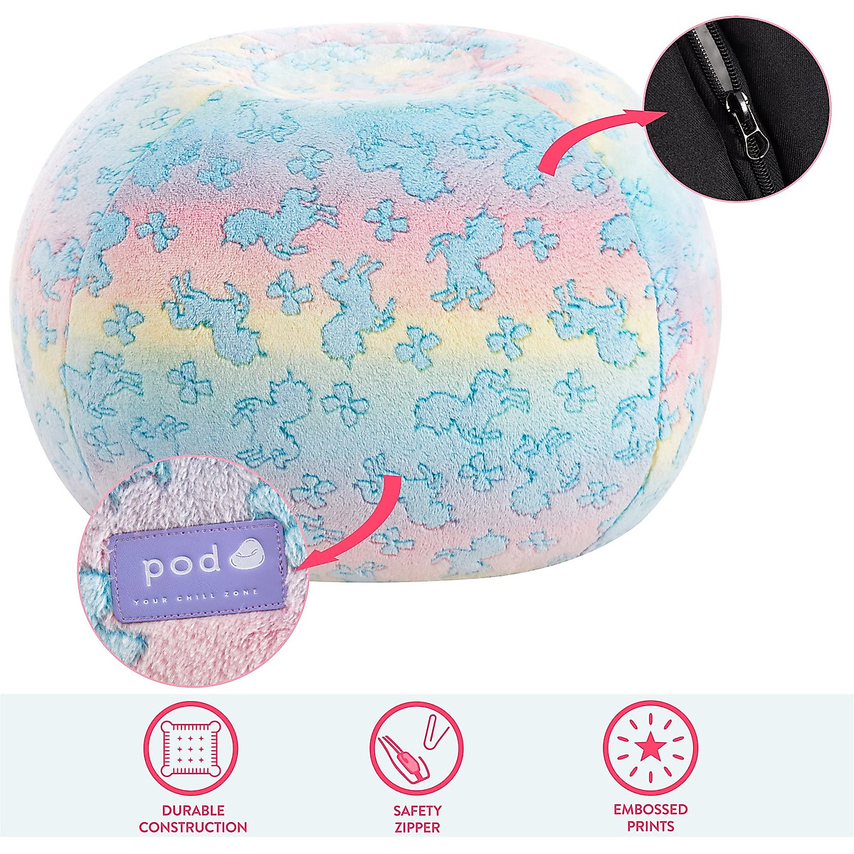 Idea Nuova Nickelodeon JoJo Siwa Embossed Faux Fur Round Bean Bag Chair for Kids,24"x24"x18"