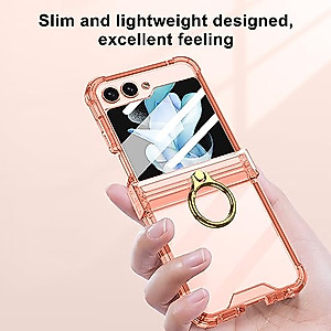 PUROOM for Samsung Galaxy Z Flip 5 Case Hinge Protection Luxury Soft Transparent with Ring Holder Built-in Screen Protector All-Inclusive Shockproof Cover (Orange)