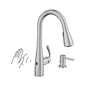 Moen Essie Spot Resist Stainless Touchless One-Handle Kitchen Faucet, Motion Activated Pull Down Kitchen Sink Faucet with Soap Dispenser, 87014EWSRS