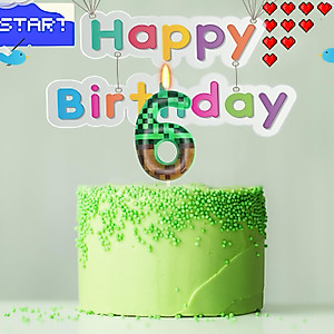 6th Pixel Miner Birthday Candles, Pixels Cake Topper for Boys Girls, TNT Themed Birthday Decorations Party Supplies (Number 6)