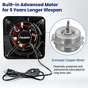 Fanspex 8" Exhaust Fan for Kitchen, Wall Mount Household Ventilation Fans for Workshop Attic Garage Greenhouse Barn, 45W Low Consumption, High Velocity 1020 m³/h Air-volume