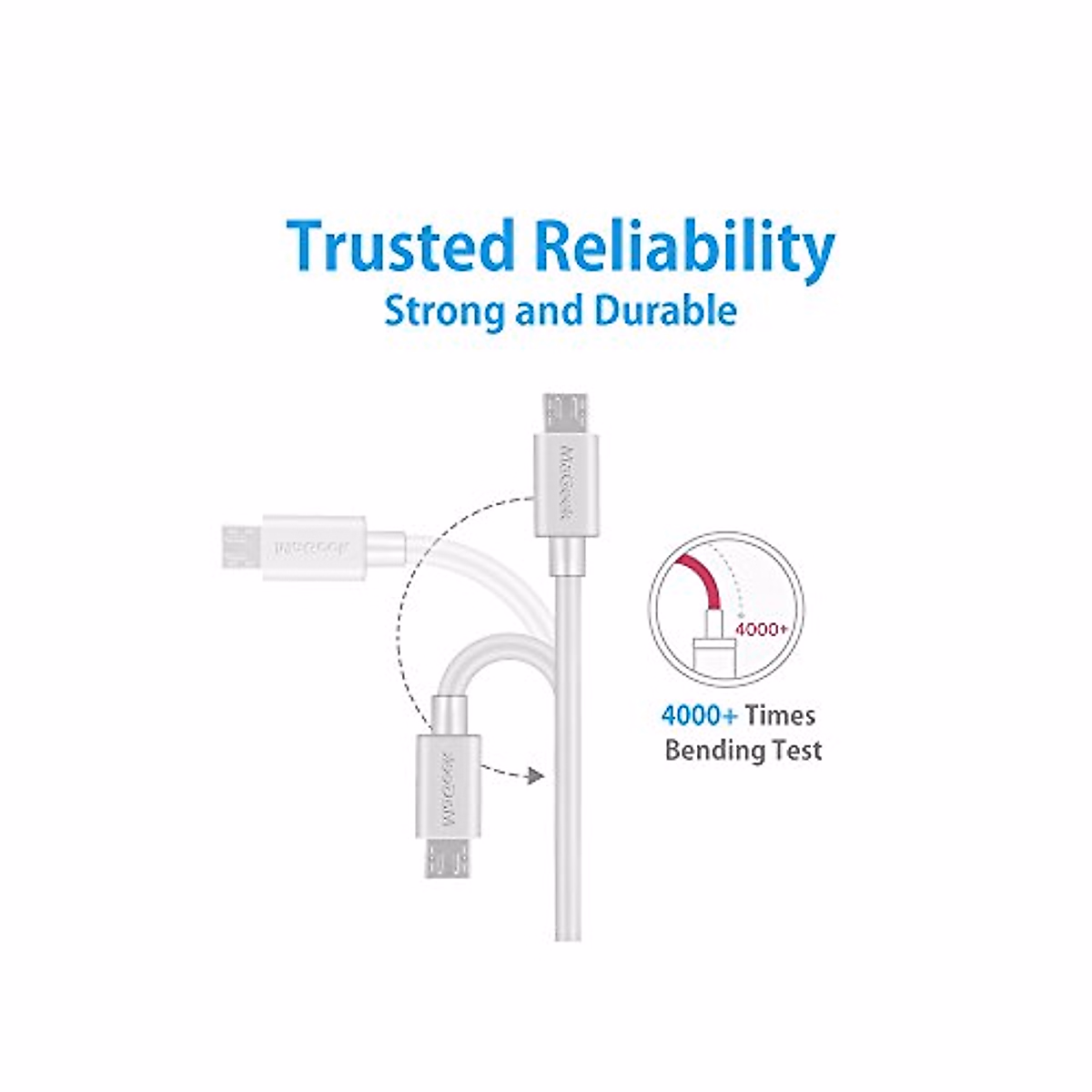 MaGeek 10ft / 3.0m Premium Extra Long Micro USB Cable High Speed USB 2.0 A Male to Micro B for Samsung, HTC, Sony,Motorola,LG, Google, Nokia and More (White)