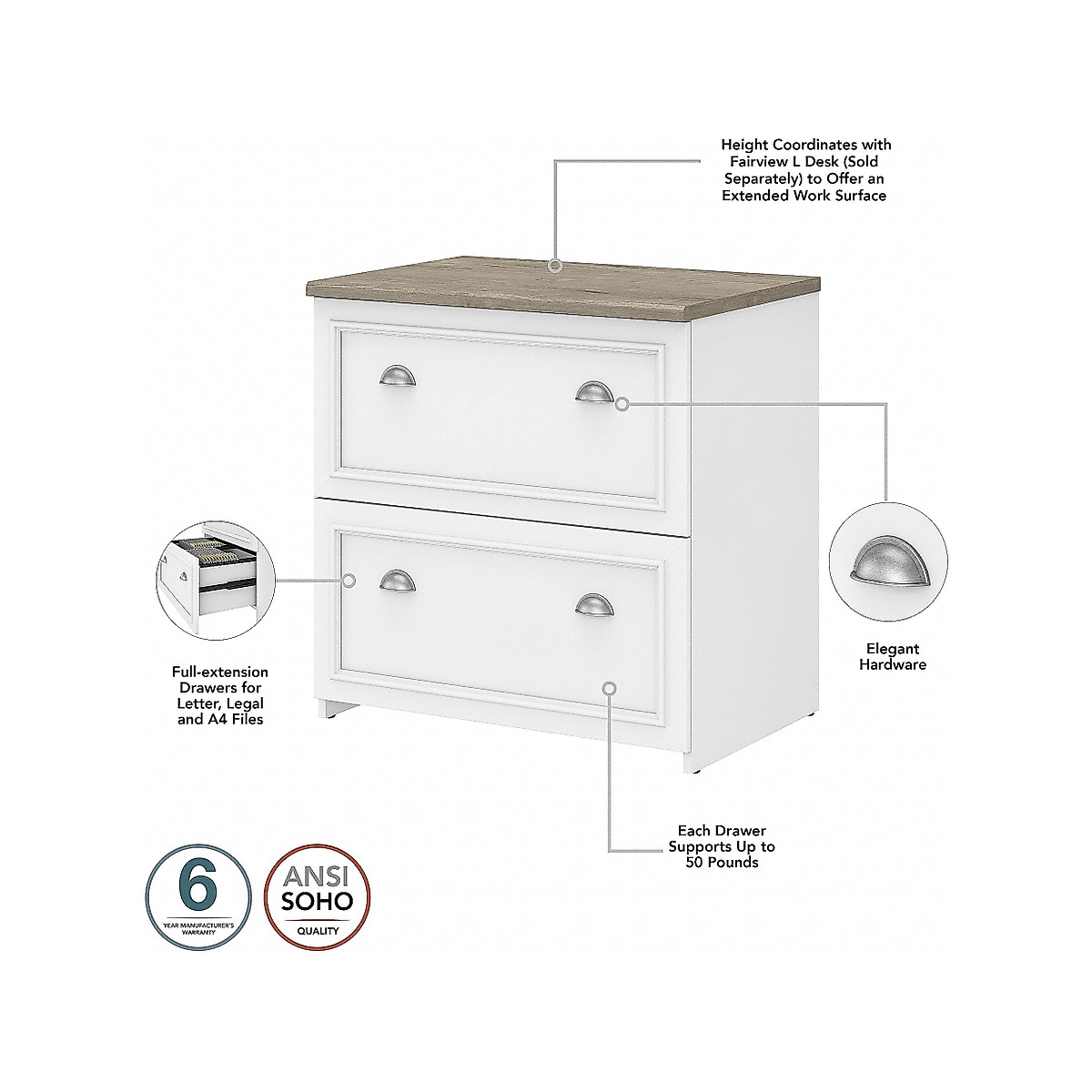 Bush FV003G2W 60-Inch L-Shaped Desk w/Hutch, Lateral File Cabinet Shiplap Gray/Pure White