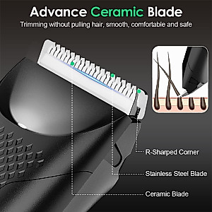 Electric Groin Hair Trimmer, Beard Trimmer for Men, Pubic Hair Trimmer with Light, Power LED Display, Standing Recharge Dock, Guide Comb, Waterproof IPX7 Body Hair Trimmer for Men, Wet and Dry Use