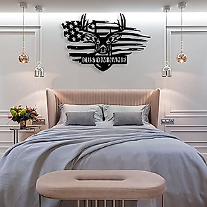 Deer Head American Flag Custom Name Metal Wall Art Decor, Personalized Deer Head Flag Decorations Custom Name Art, Decorative Accent Home Decor Indoor, OutdoorHousewarming Christmas Gifts