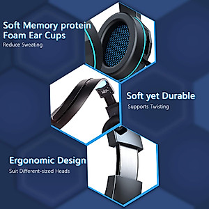 TYUOBOX Gaming Headset with Microphone for PS4, Xbox One, PC, Headphones with Mic,Noise Cancelling Microphone, LED Light, Bass Surround for Playstation Nintendo PS3 Games (Black Blue)