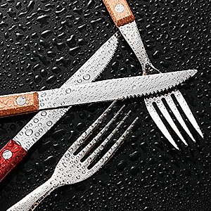 MOJIA, Personalized Cutlery Set including SpoonKnifeFork, Wooden handle Stainless Steel Flatware Set, Custom Engraved Utensils, Mirror Polished, Perfect Gifts (Yellow Handle)