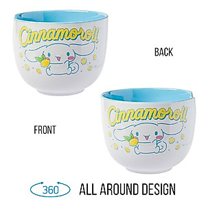Silver Buffalo Sanrio Hello Kitty and Friends Cinnamoroll Lemons Ceramic Ramen Noodle Rice Bowl with Chopsticks, Microwave Safe, 20 Ounces