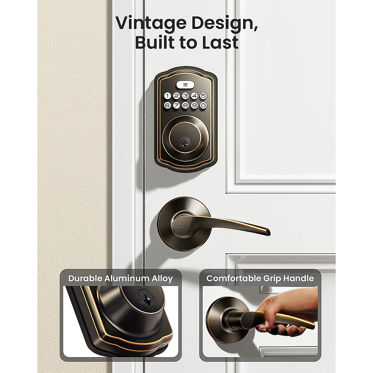 Veise Keyless Entry Door Lock with 2 Lever Handles - Electronic Keypad Deadbolt, Easy Installation Digital Smart Front Door Lock Set, Oil Rubbed Bronze