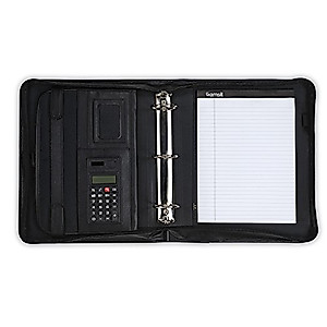 Samsill Professional Padfolio/Portfolio with Zippered Closure Case, 2 Inch Removable Round Ring Binder, Retractable Handles, Interior 10.1” Tablet Sleeve, Black