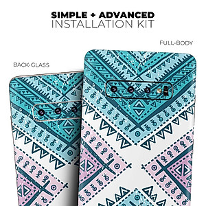 DesignSkinz Ethnic Aztec Blue and Pink Point Protective Vinyl Decal Wrap Skin Cover Compatible with The Samsung Galaxy S20 (Screen Trim & Back Glass Skin)