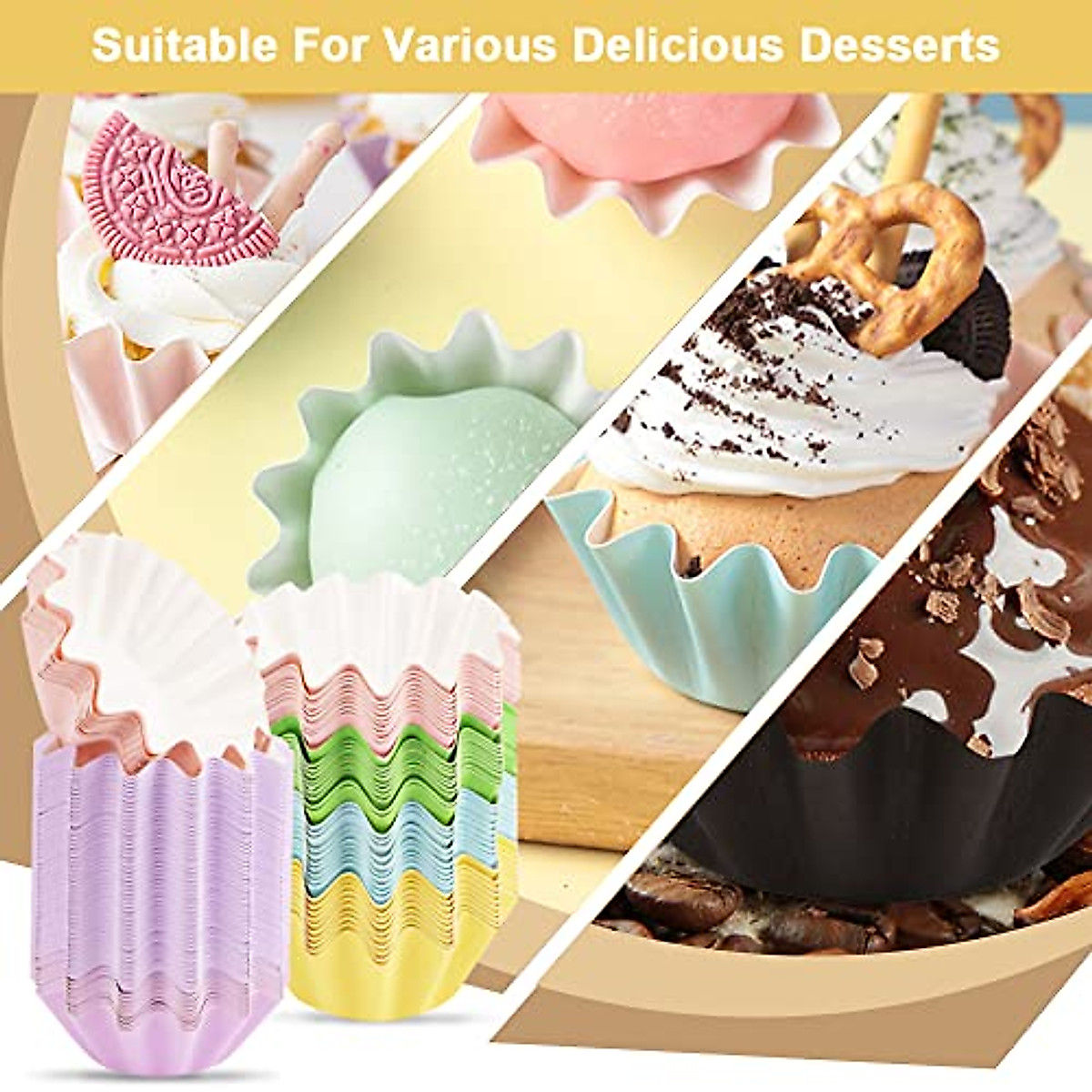 200PCS Wave Cupcake Liners, FULANDL Standard Size Muffin Liners Baking Cups, Greaseproof Coated Cupcake Wrappers for Wedding Birthday Party Baby Shower (100 Purple + 100 Pink)