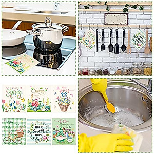 Rtteri 6 Pcs Spring Swedish Kitchen Dishcloths Spring Kitchen Dishcloths Reusable Dishcloths Floral Bike Gnome Kitchen Cloths Absorbent Dish Rags Farmhouse Housewarming Gift for Home Decoration