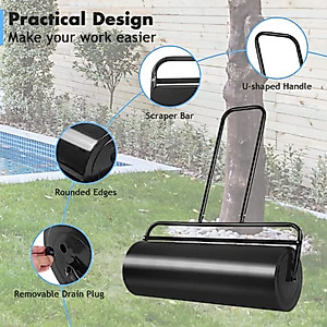 Happytools Lawn Roller, 17 Gallons/63 L Push/Pull Steel Sod Roller w/Ergonomic Handle, Lawn Rollers Tow Behind Water Filled for Park, Garden, Yard, Ball Field (36'' / 17 Gal), Black