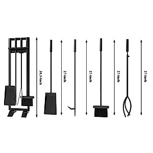 Fire Beauty Fireplace Tools Set 5 Pieces Fireside Accessories Fire Kit Stand Woodstove Tools Holder Wrought Iron Handle Indoor Fireset Stand