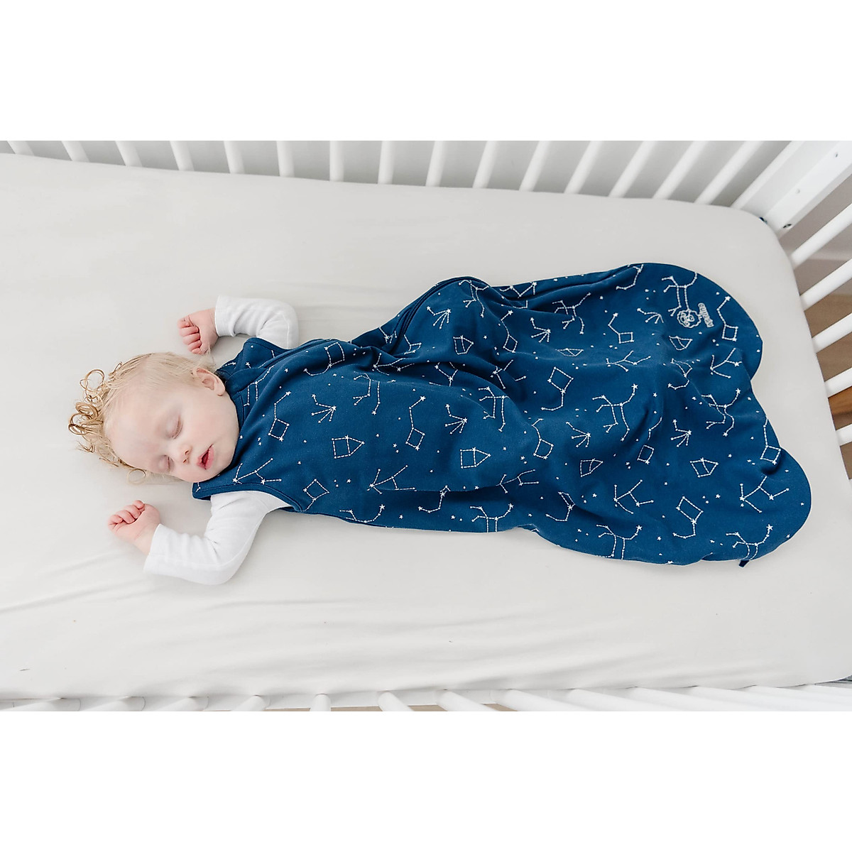 Woolino Merino Wool and Organic Cotton Baby Sleep Bag - 4 Season Classic Sleep Sack for Baby - Two-Way Zipper Sleeping Bag for Baby and Toddler - 18-36 Months - Night Sky