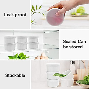 Ramekins Set with 6 Silicone Lids, Mothers Day Gifts Creme Brulee Making Set, Set of 6 Porcelain Ramekins, Oven Safe Covered Bowls & Soufflé Ramiken