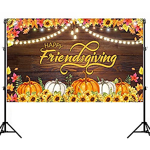 Nepnuser Happy Friendsgiving Photo Booth Backdrop Fall Harvest Thansgiving Friends Party Decorations Maple Leaves Sunflower Wall Decor Supplies (5.9×3.6ft)