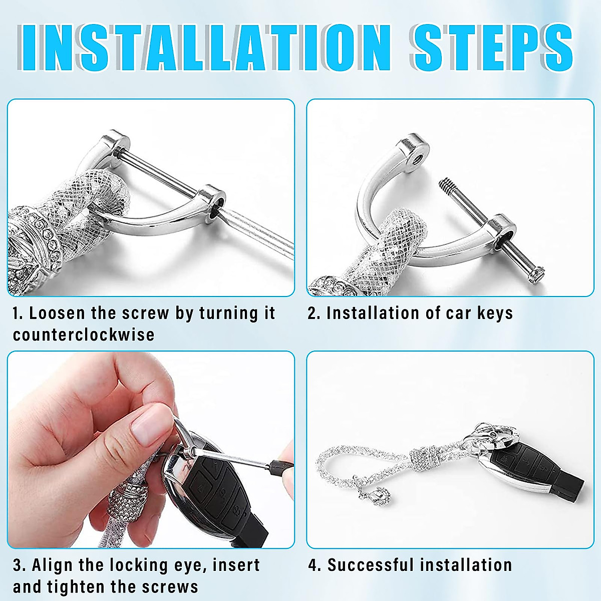 Ziciner Bling Crystal Car KeyChains for Women & Girls, Car Key Chain Glitter Key Ring, Universal Bling Key Chain Accessories (White)