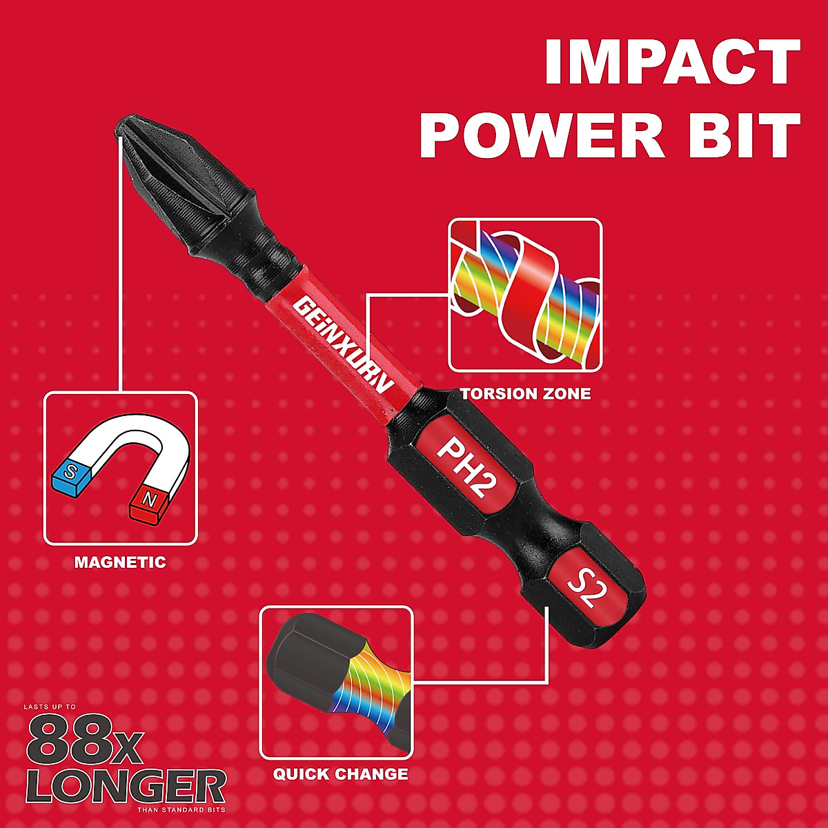 GEINXURN Impact Tough Magnetic Mixed 46Pack Insert Driver Bits, S2 Alloy Steel Screwdriver Power Bits Set with 1Pcs Impact Magnetic Bit Holder and Mini Wrench