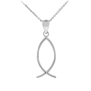 925 Sterling Silver Ichthus Christian Vertical Fish Pendant Necklace, 16"