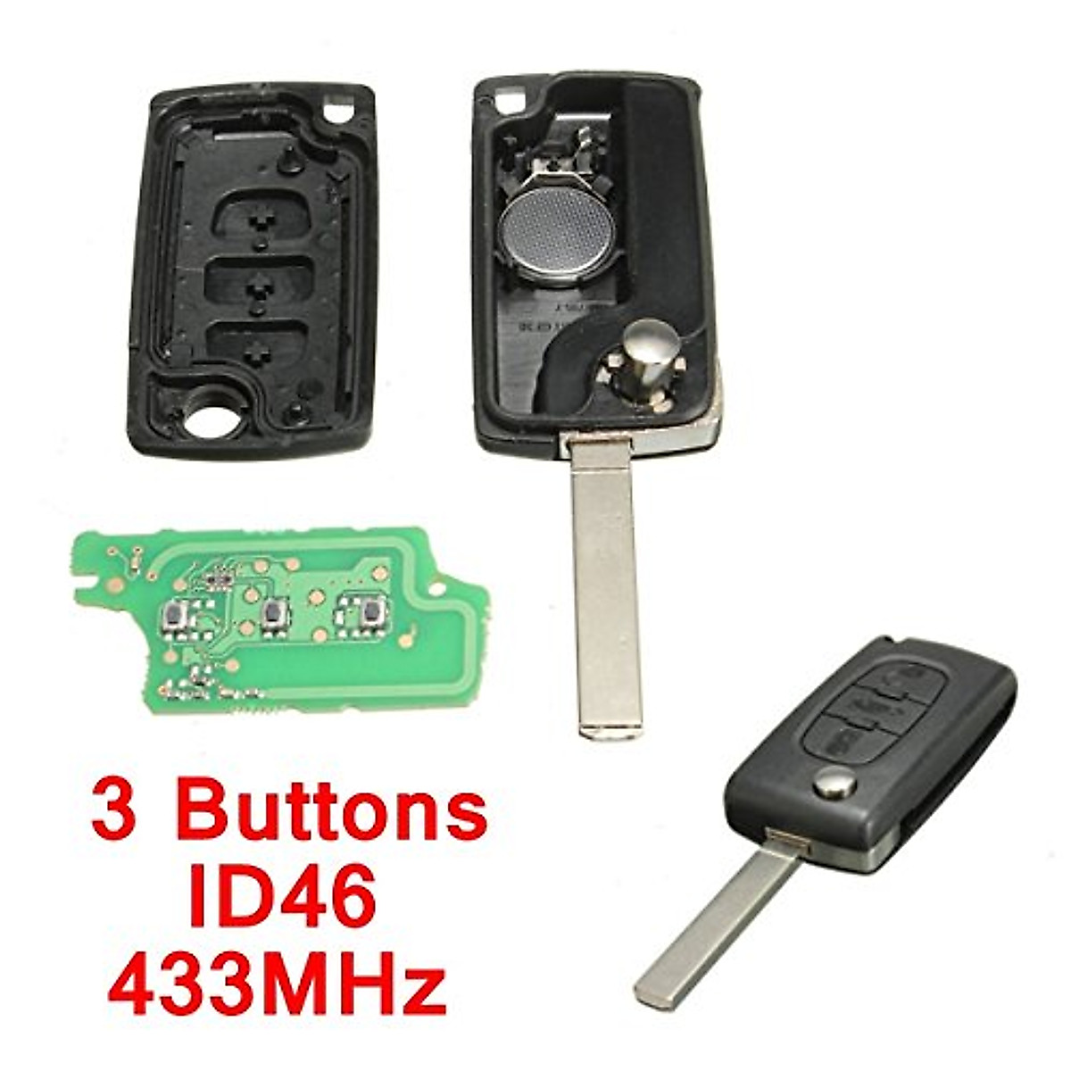 KATUR 433MHz 3 Buttons Auto Car Remote Key Shell Case Cover Replacement with Battery ID46 Chip for Peugeot Citroen Berlingo