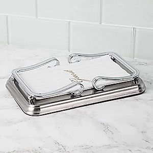 mDesign Decorative Metal Guest Disposable Paper Hand Towel Storage Tray Dispenser - Sturdy Holder with Non-Skid Base and Scroll Design - for Bathroom Vanity Countertops - Brushed/Chrome
