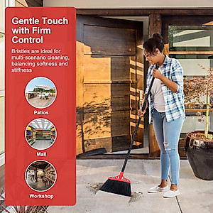 Tiumso Heavy Duty Broom, Outdoor Brooms, Commercial Broom for Sweeping Indoor, Kitchen Broom with 55" Long Handle, Angle Brooms for Patio Kitchen Shop Sidewalk - Black and Red