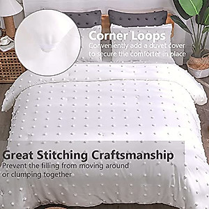 Paxrac Tuffed White Comforter Set King Size(104x90 inches), 3 Pieces- Soft Cotton Lightweight Comforter with 2 Pillowcases, Chenille Dots All Season Down Alternative Comforter Set for Bedding