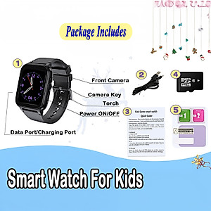 iCHOMKE Smart Watch for Kids, Girls Boys Smartwatch with 26 Games Camera Video Recorder and Player, Pedometer Calendar Flashlight, Audio Book etc.,Toys Gifts for 4-12 Years Children (Black)