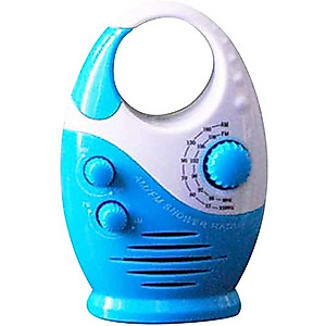 Waterproof Shower Radio, Splash Proof AM/FM Radio with Top Handle for Bathroom Outdoor Use - Built-in Speaker & Adjustable Volume(Blue and White)