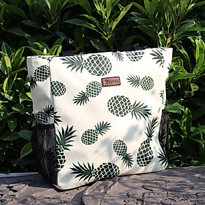 ESVAN Original Water Resistant Large Tote Bag for Gym Beach Travel, Upgraded, White, Pineapple