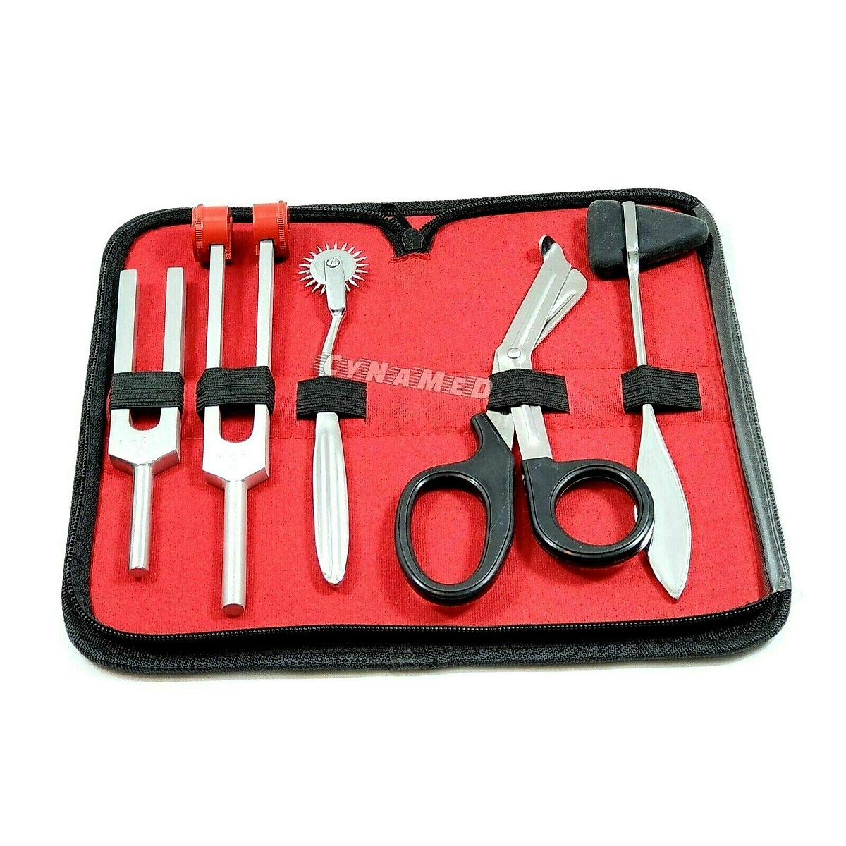 New 5 Piece Student Diagnostic Kit - Reflex Taylor Hammer and Tuning Fork Set C 128 and C 512. Includes Wartenberg Pinwheel, Premium Steel Bandage Scissor 7.5” Black