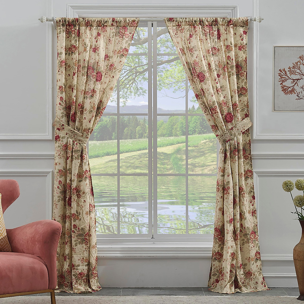 Greenland Home Antique Rose 100% Cotton Curtain Panel Pair, 42 W x 84 L Inches Each, Set of 2 - Ecru