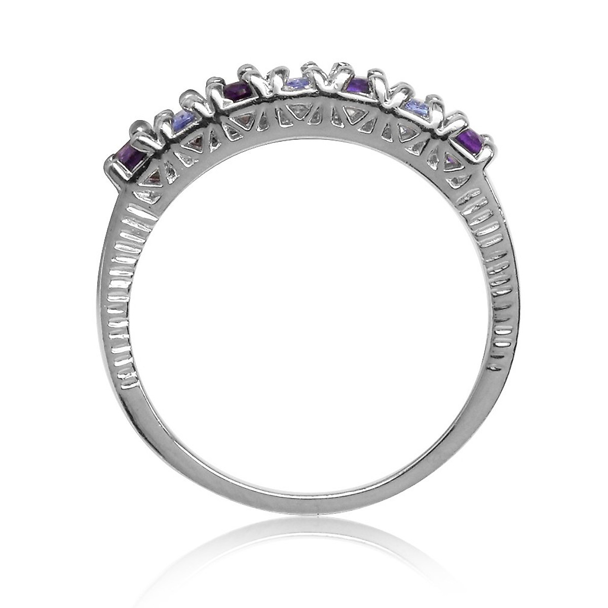 Silvershake Genuine Tanzanite and African Amethyst White Gold Plated 925 Sterling Silver Journey Ring Size 8