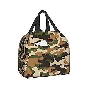 WJLKSJD Green Camo Durable Insulated Lunch Box for Teens, Resuable Camouflage Lunch Bag Women Men Applicable Work Picnic Travel