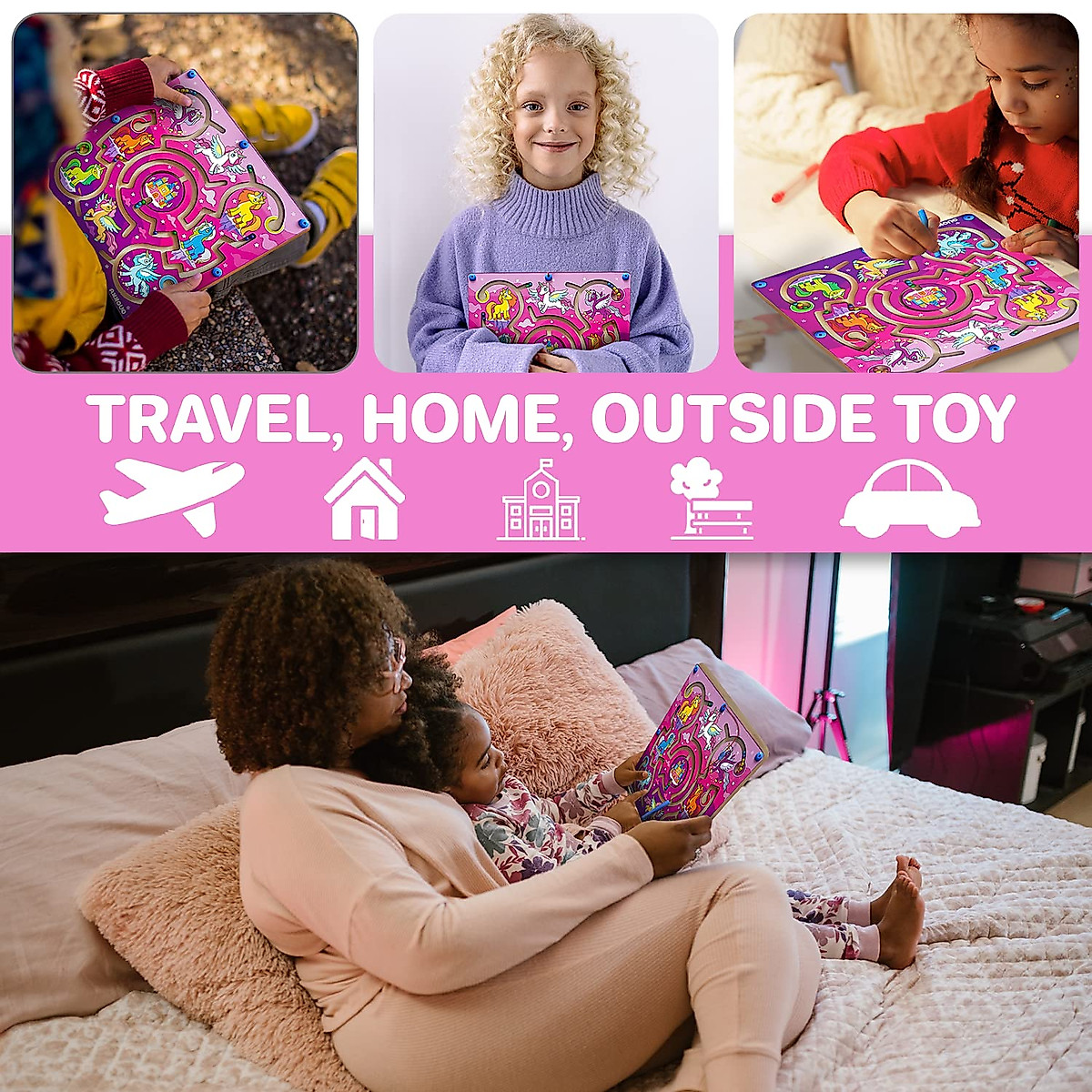 QUOKKA Magnetic Travel Toddler Games 2 3 Year Olds - Maze Montessori Unicorn Toys for Kids Ages 1-3-5 Wooden Learning Activities Board for Plane Road Car Trip - Gift for Boy & Girl