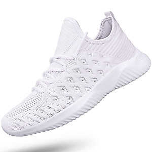 Feethit Womens Slip On Walking Shoes Non Slip Running Shoes Breathable Workout Shoes Lightweight Gym Sneakers White Size 7