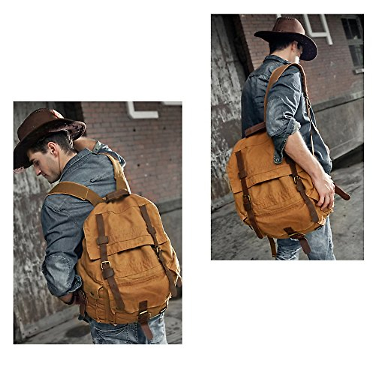 Jonon Vintage Canvas Backpack for MenLeather Rucksack Knapsack 17 inch Laptop Tote (Green)